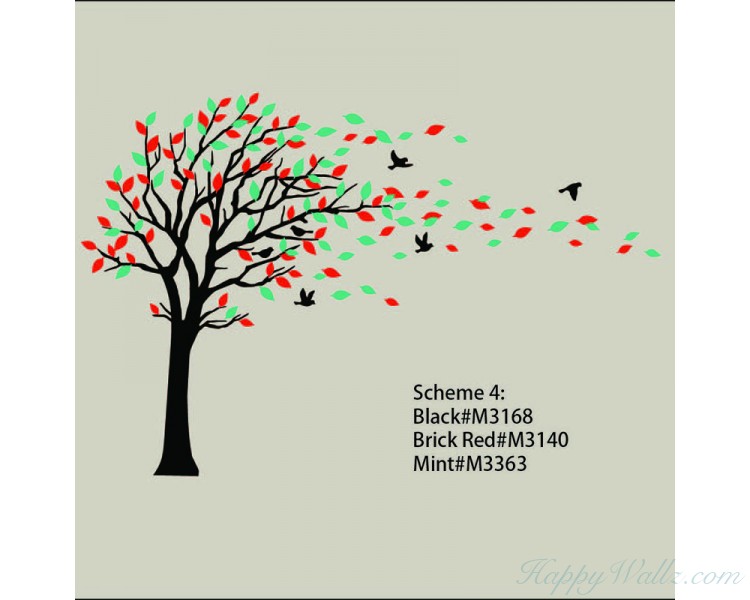 Large Tree Wall Decal with Colorful Leaves Blow in the Wind Nursery ...